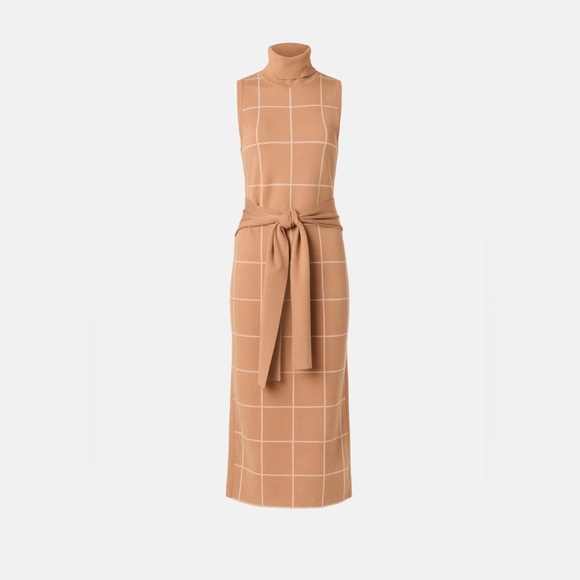 Toccin | Dresses | Chic Tan Grid Midi Dress | Poshmark